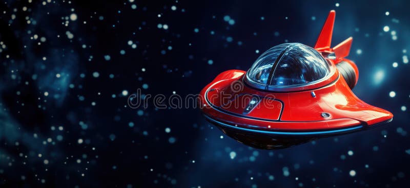 Futuristic Red Spaceship Soaring through Starry Space with Glowing ...