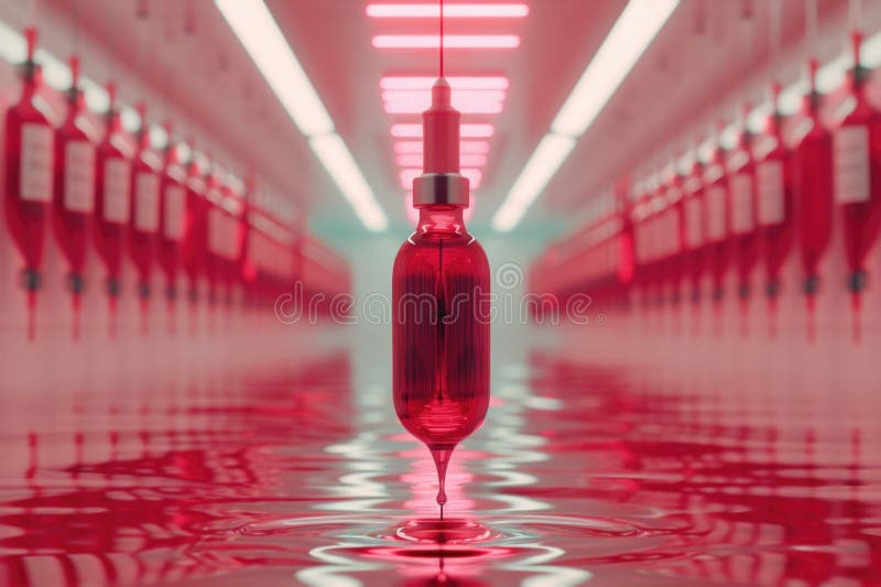 Futuristic Red Syringe Reflected in Water with Neon Lights Stock Photo ...