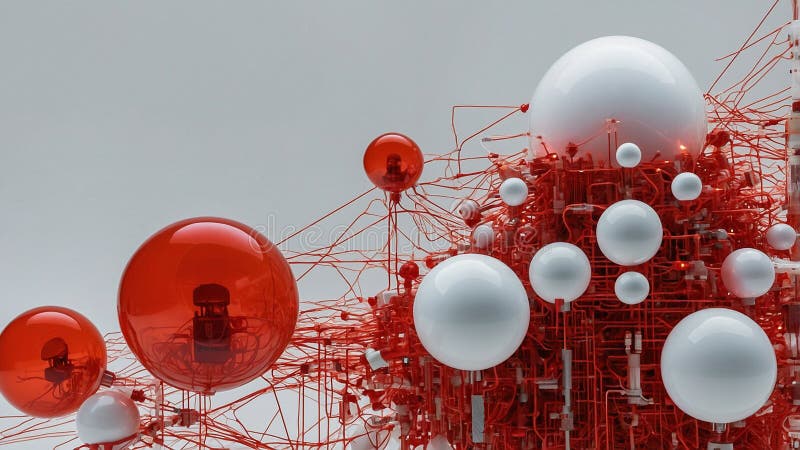 Futuristic Red and White Tech Sphere Network Stock Illustration ...