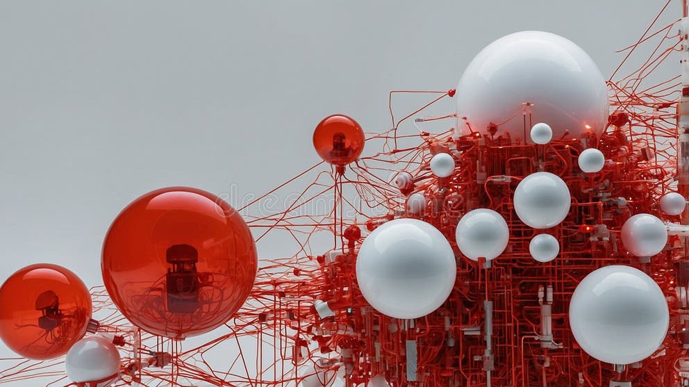 Futuristic Red and White Tech Sphere Network Stock Illustration ...