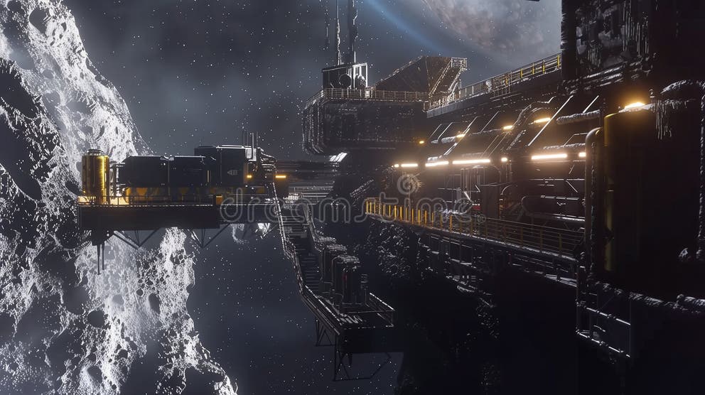 A Futuristic Refinery Facility Operates on an Asteroid, Extracting ...