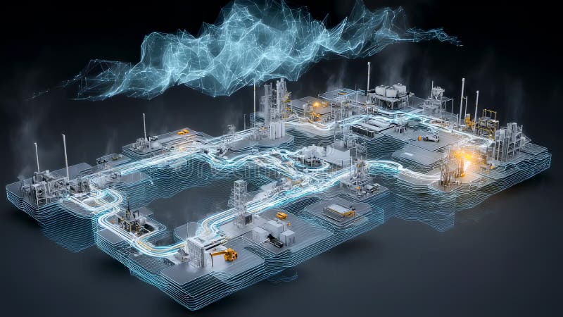 Futuristic Refinery Plant with Glowing Connections and Digital Cloud ...