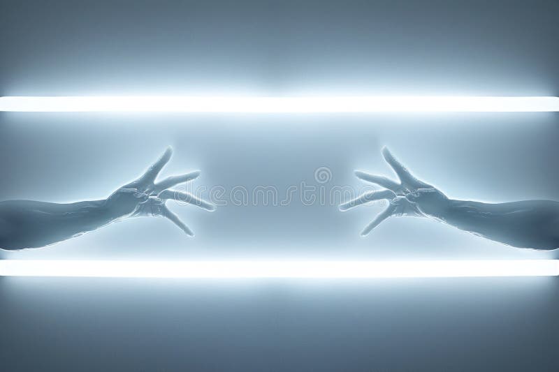 Futuristic Reflection of Two Hands in Parallel Light Beam Stock Photo ...
