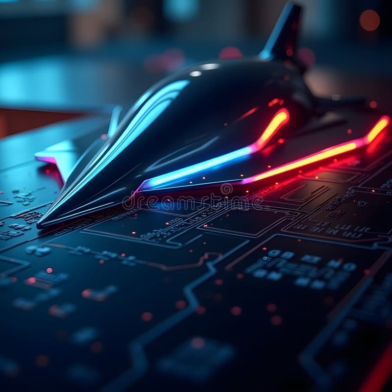 Futuristic Reflective Metal Surface with Glowing Circuit Design ...