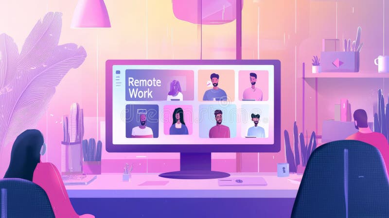 Futuristic Remote Work Concept with Virtual Team Meeting Stock Photo ...