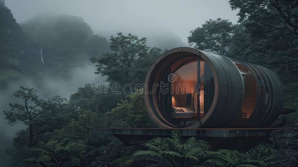 A Futuristic Remote Work Pod Nestled in a Forest, Showcasing Innovative ...