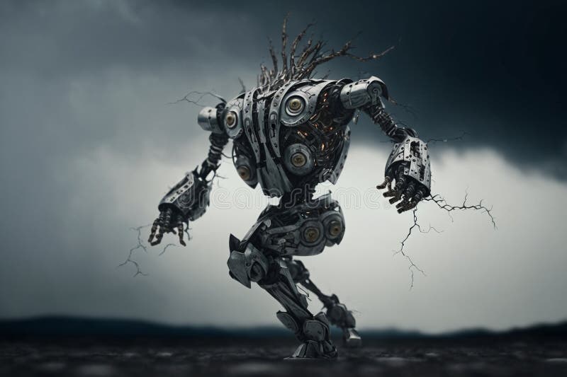 Futuristic Render of Cyborg Robotic Man with Fists in the Air Ready To ...