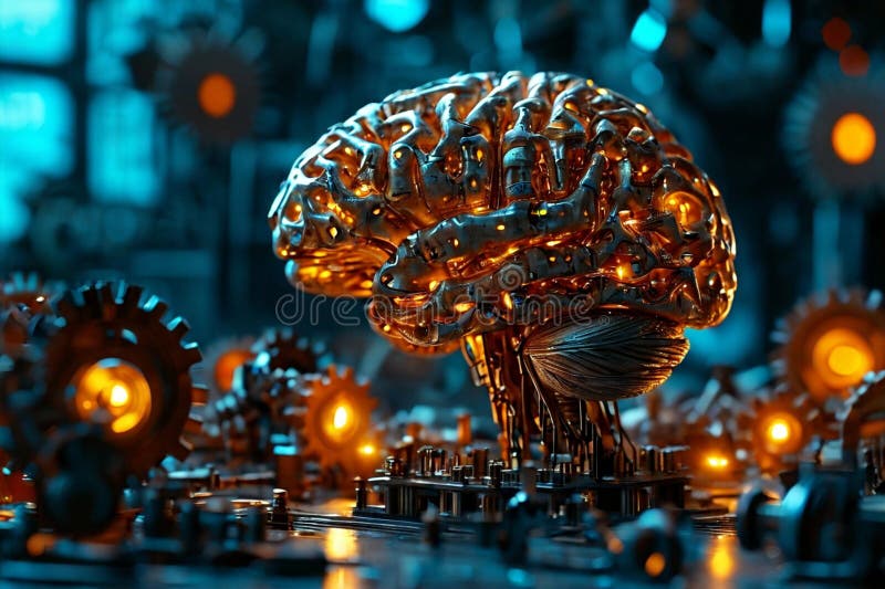 Mechanized Mind: Stylized Futuristic Brain in a Broad Technological ...
