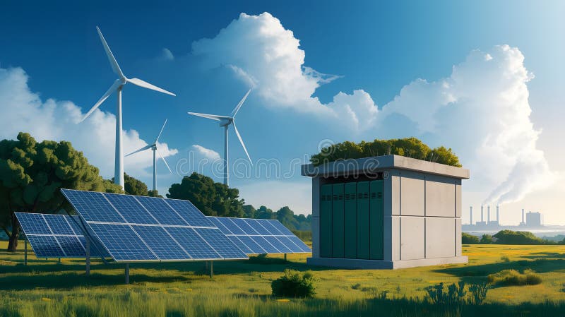 Futuristic Renewable Energy Source with Wind Turbines and Solar Panels ...