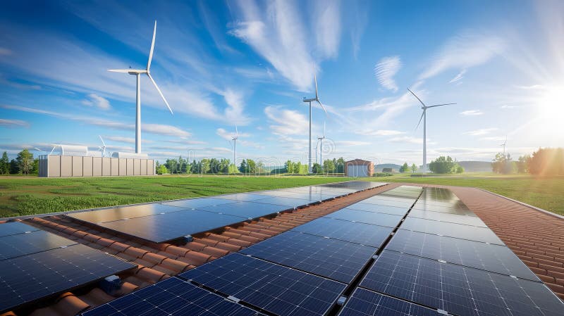 Futuristic Renewable Energy Source with Wind Turbines and Solar Panels ...
