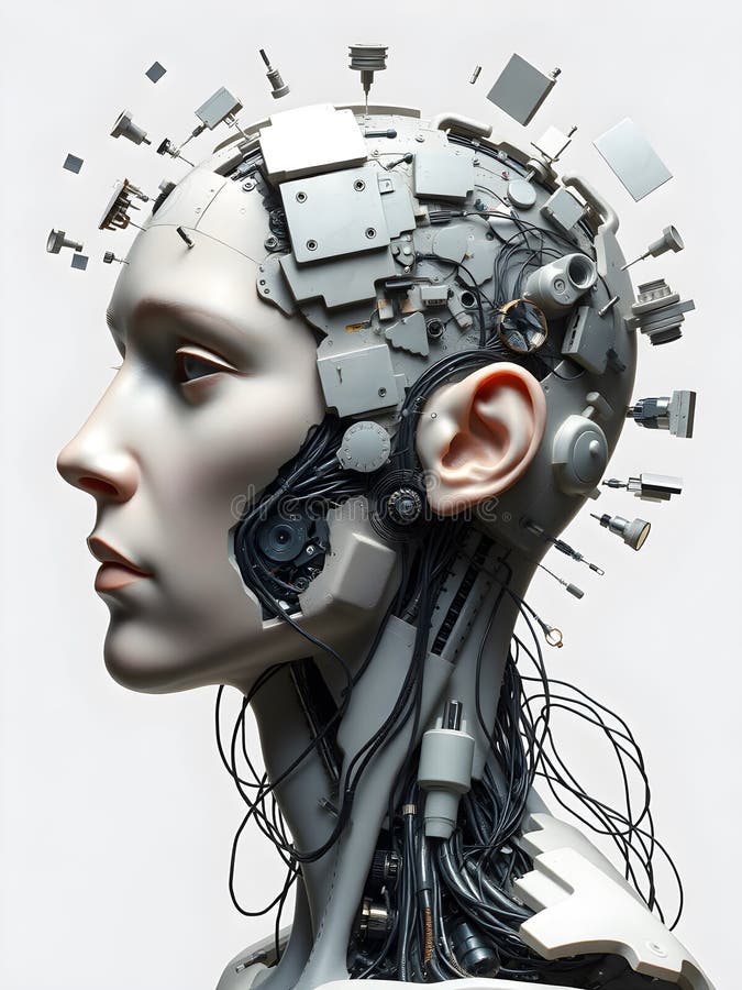 Artistic Depiction of Humanoid Disintegration into Mechanical Parts ...