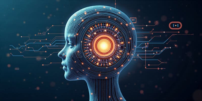 AI Insight: Futuristic Head with Neural Circuitry Stock Illustration ...