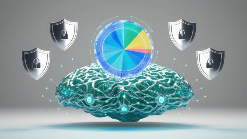 Futuristic Representation of a Brain with a Colorful Chart and Shields ...