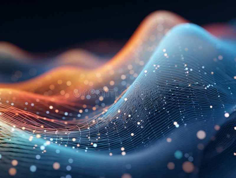 Futuristic Representation of Data Waves with Glowing Points in a Colorful, Fluid Abstract Design ...