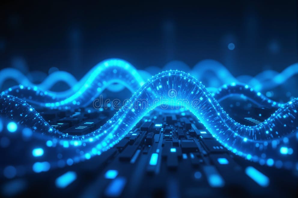 A Futuristic Representation of Digital Communication with Neon Blue Binary Waves ,generated AI ...