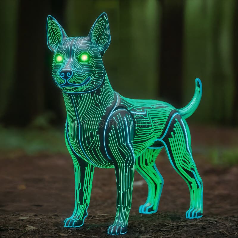 Cybernetic Dog with Glowing Eyes and Circuit Designs on Its Body. Stock Illustration ...