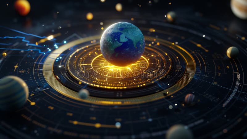 Futuristic Representation of Earth in a Digital Orbit System Stock ...
