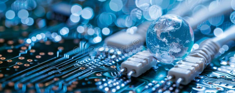 Global Network Connection Concept with Globe and Internet Cables on a ...