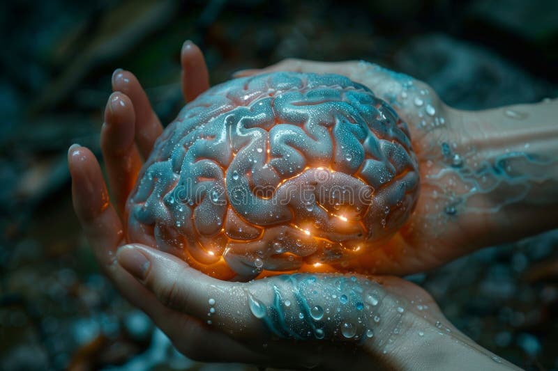 Futuristic Representation Hand Holding Human Brain Symbolizes ...