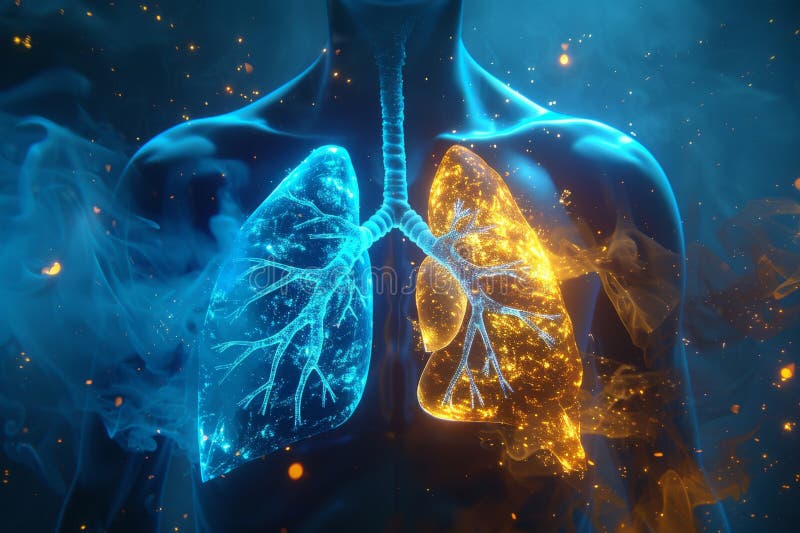 Futuristic Representation of Human Lungs with Blue and Orange Glowing ...