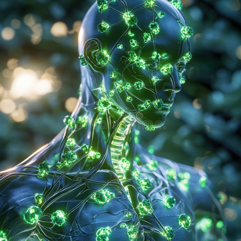 Futuristic Representation of a Humanoid Figure with Glowing Green ...