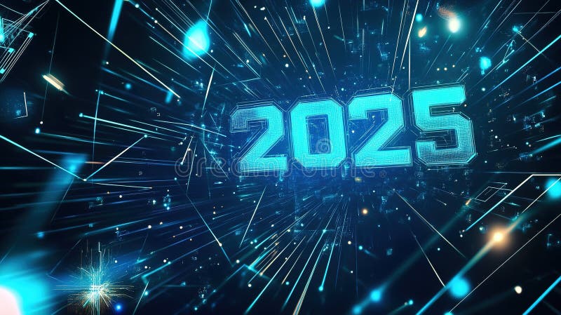 A Futuristic Representation of 2025 with Vibrant Blue Neon Lights and ...