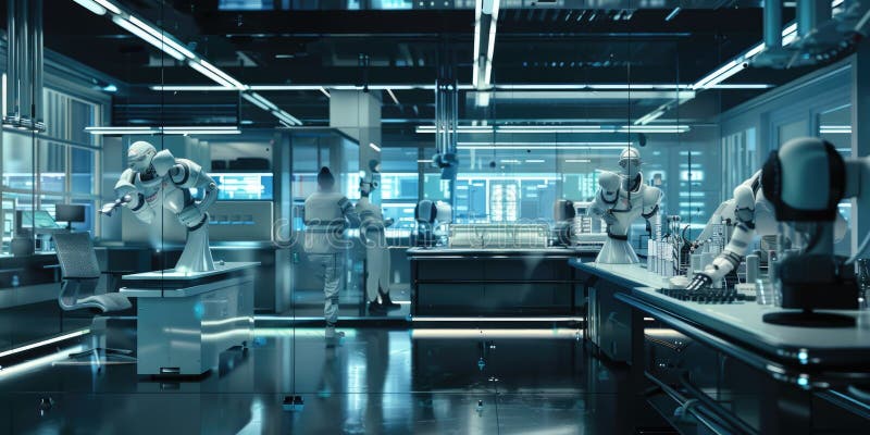 Human Scientists and AI Collaborate in Futuristic Research Lab AIG60 Stock Photo - Image of ...