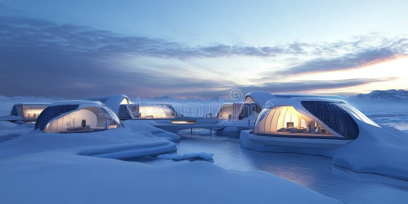 A Futuristic Research Station in the Arctic with Sleek, Glowing ...