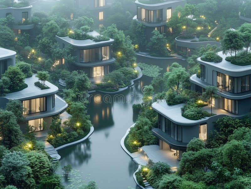 Isometric View of Futuristic Residential Eco-Community, AI Generated ...