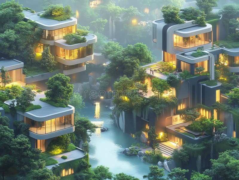 Isometric View of Futuristic Residential Eco-Community, AI Generated ...