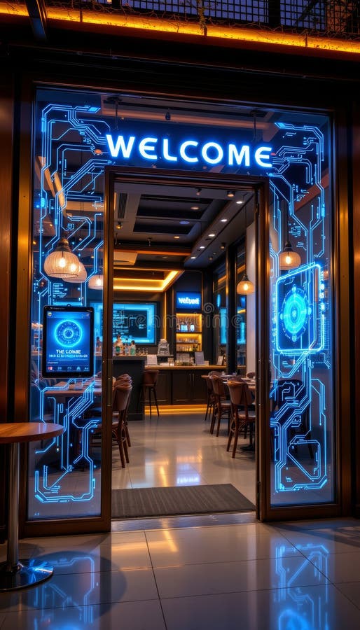 Futuristic Restaurant Entrance Featuring Transparent Design with ...