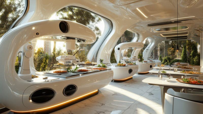 Futuristic Restaurant Interior Design with Organic Shapes and Natural ...