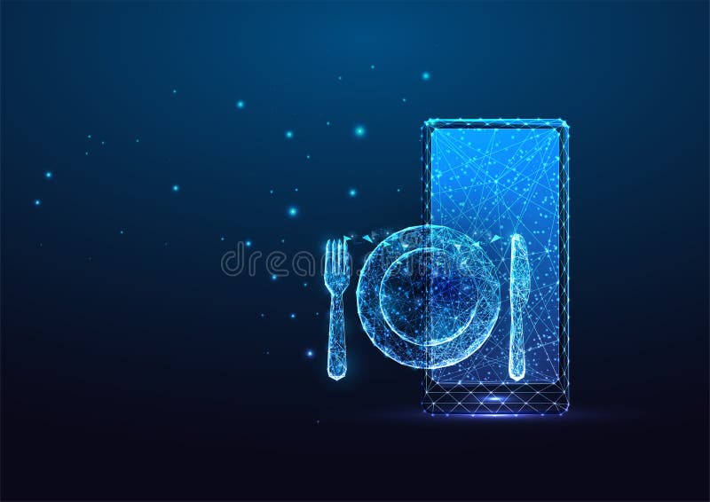 Futuristic Restaurant Menu Application Concept with Glowing Smartphone ...
