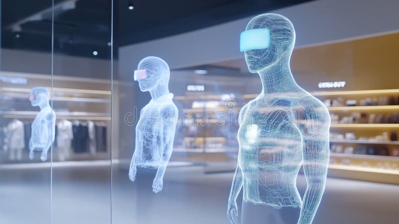 Futuristic Retail Store Augmented Reality Tech. Customers Interact with ...