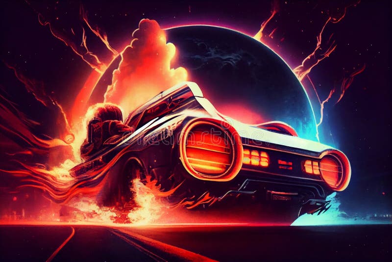 The Futuristic Retro Landscape of the 80s. Illustration of the Sun and ...