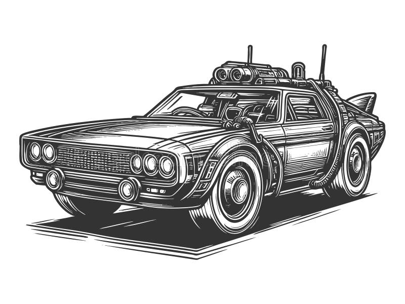 Futuristic Retro Sci-Fi Car Engraving Vector Stock Vector ...