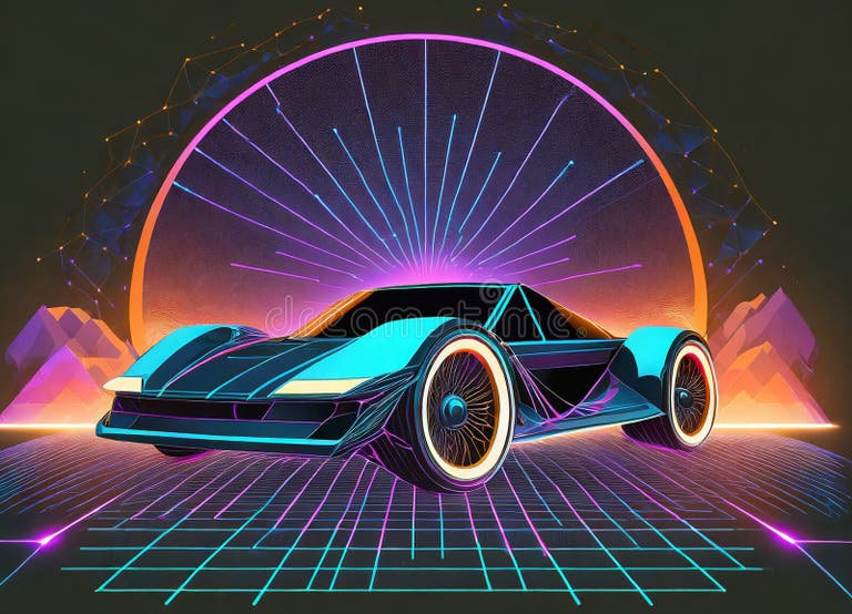 Futuristic Retro Wave Synth Wave Car. Neural Network Stock Illustration ...