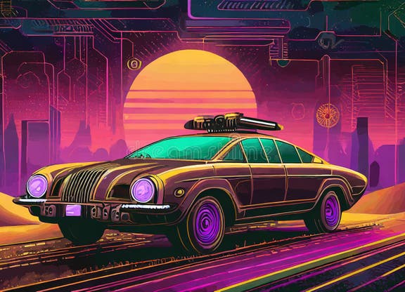 Futuristic Retro Wave Synth Wave Car. Neural Network Stock Illustration ...