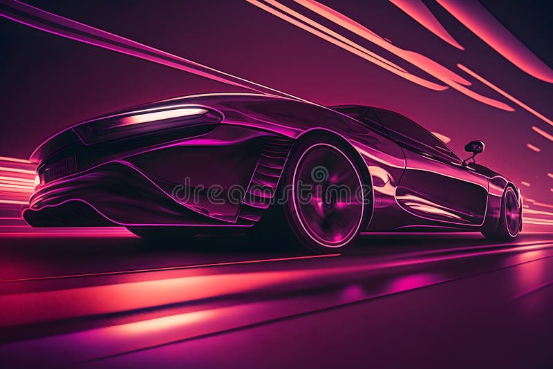 Futuristic Retro Wave Synth Wave Car. Neural Network AI Generated Stock ...