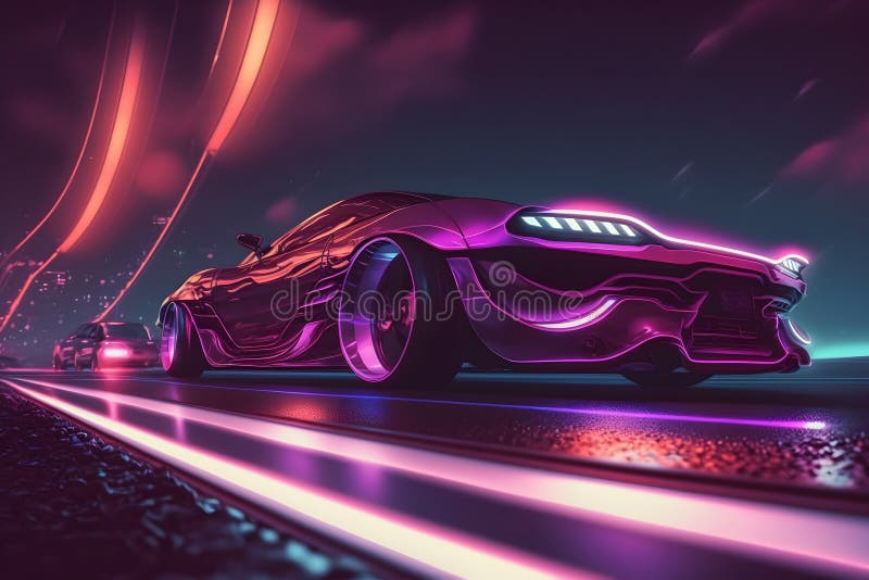 Futuristic Retro Wave Synth Wave Car. Neural Network AI Generated Stock ...