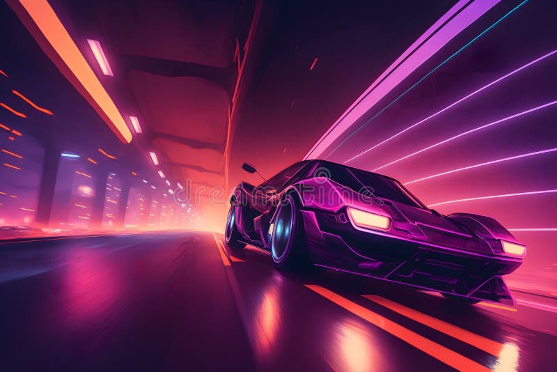 Futuristic Retro Wave Synth Wave Car. Neural Network AI Generated Stock ...