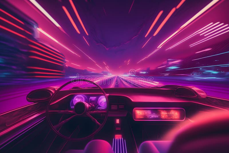Futuristic Retro Wave Synth Wave Car Neural Network Ai Generated Stock Illustration
