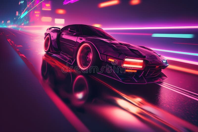 Futuristic Retro Wave Synth Wave Car. Neural Network AI Generated Stock ...
