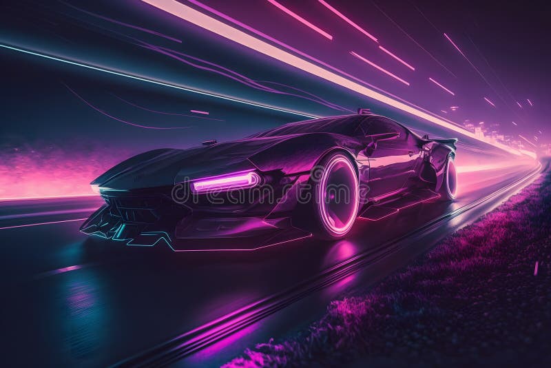 Futuristic Retro Wave Synth Wave Car. Neural Network AI Generated Stock ...