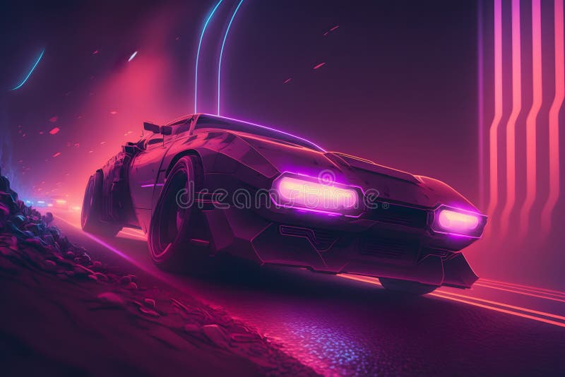 Futuristic Retro Wave Synth Wave Car. Neural Network AI Generated Stock ...