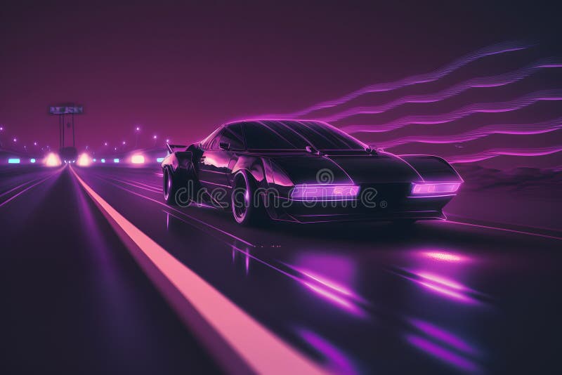 Futuristic Retro Wave Synth Wave Car. Neural Network AI Generated Stock ...