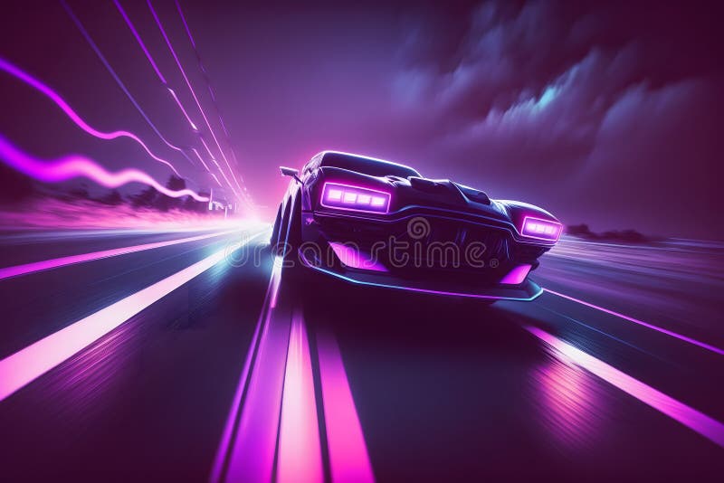 Futuristic Retro Wave Synth Wave Car. Neural Network AI Generated Stock ...