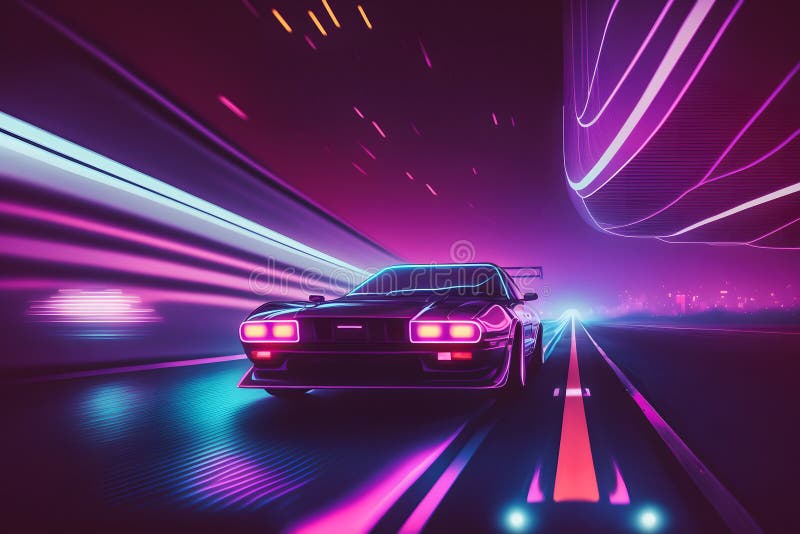 Futuristic Retro Wave Synth Wave Car. Neural Network AI Generated Stock ...