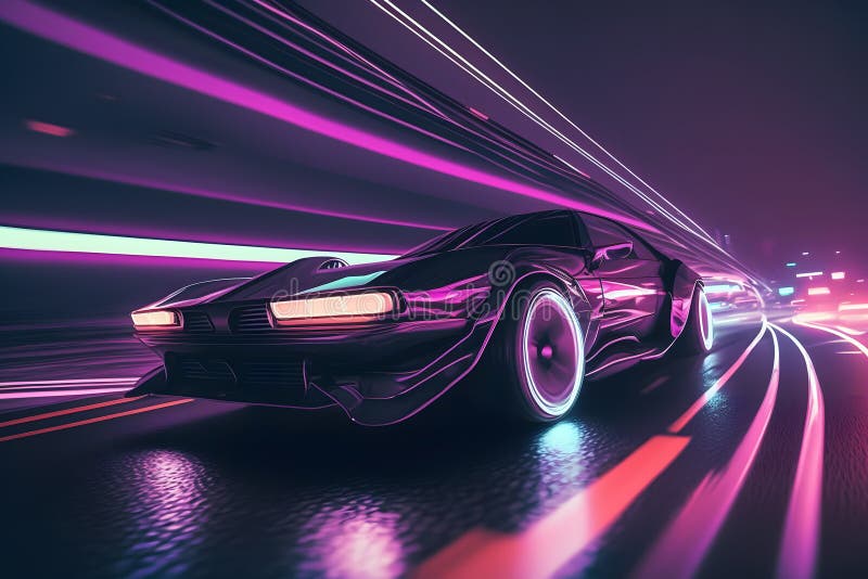 Futuristic Retro Wave Synth Wave Car. Neural Network AI Generated Stock ...