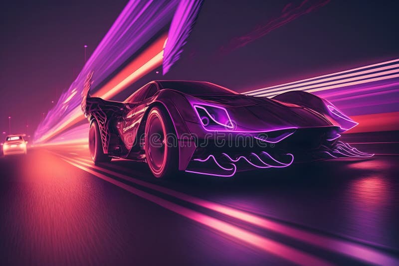 Futuristic Retro Wave Synth Wave Car. Neural Network AI Generated Stock ...